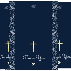 Elcer 20 Christian Thank You Cards Religious Catholic acknowledgment Notes Navy Blue & Gold Holy Communion Baptism Confirmation Christening Reconciliation Funeral with envelopes 8x5.5 (Navy Blue)