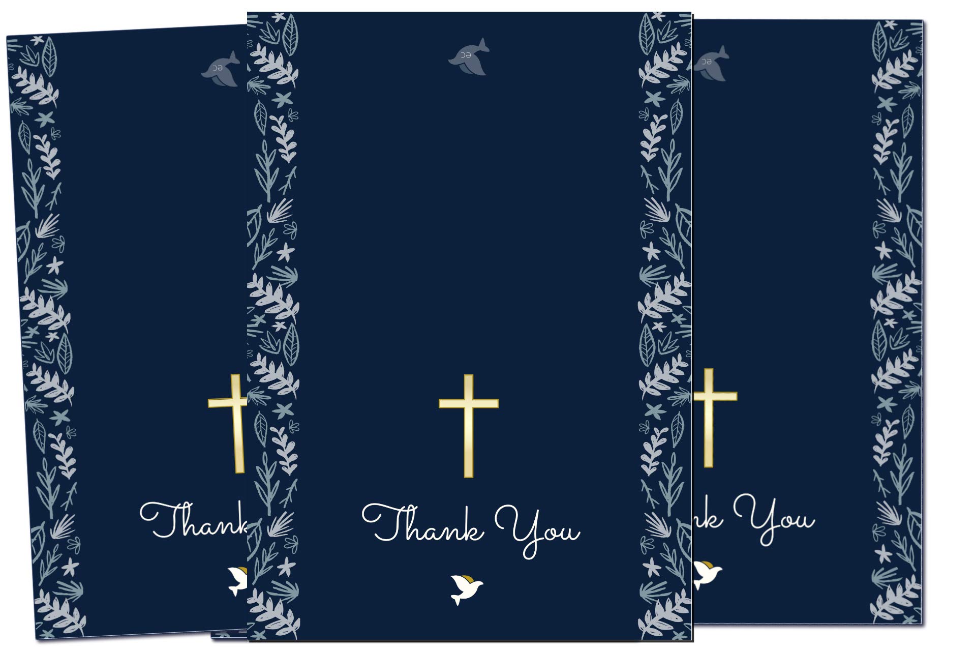 Elcer 20 Christian Thank You Cards Religious Catholic acknowledgment Notes Navy Blue & Gold Holy Communion Baptism Confirmation Christening Reconciliation Funeral with envelopes 8x5.5 (Navy Blue)