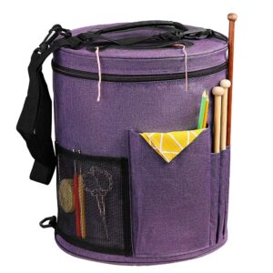 sumdirect knitting bag, yarn organizer tote bag portable storage bag for yarns, carrying projects, knitting needles, crochet hooks, manuals and other accessories (purple)