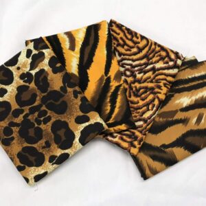 AMORNPHAN Set of 4 Tiger Leopard Animal Pattern Printed Cotton Quilting Fabric Bundle for Patchwork Needlework DIY Handmade Sewing Crafting Scrapbooking Precut 18 x 22 Inches (Set of 4 Pieces)