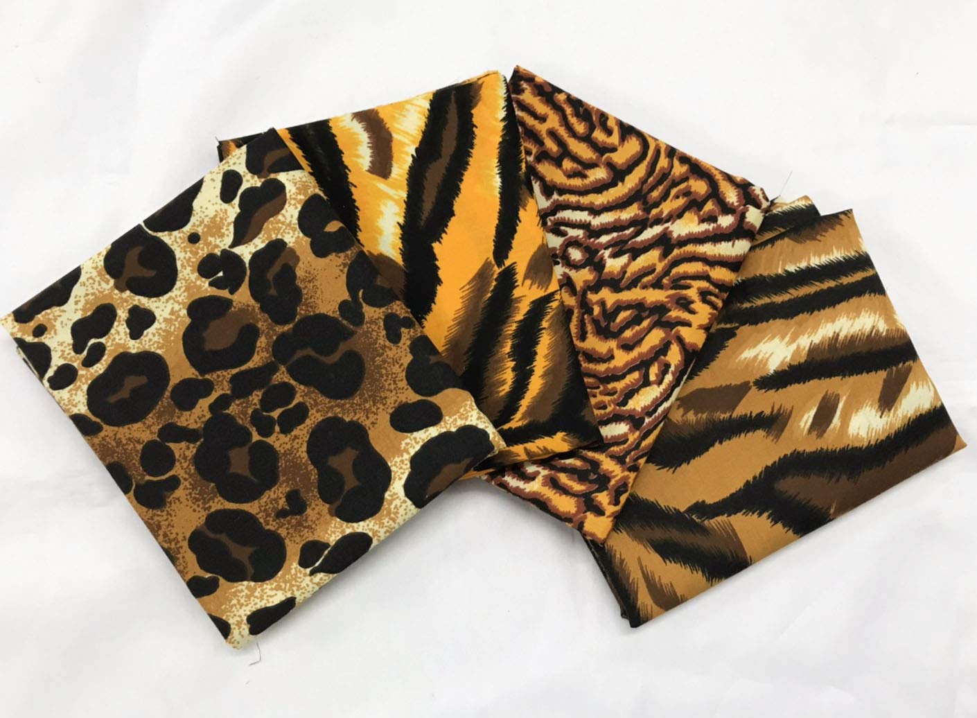 AMORNPHAN Set of 4 Tiger Leopard Animal Pattern Printed Cotton Quilting Fabric Bundle for Patchwork Needlework DIY Handmade Sewing Crafting Scrapbooking Precut 18 x 22 Inches (Set of 4 Pieces)