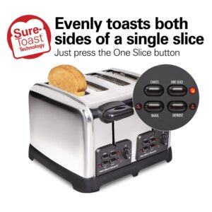 Hamilton Beach 24782 Retro Toaster with Wide Slots, Sure-Toast echnology, Bagel & Defrost Settings, Auto Boost to Lift Smaller Breads, 4 Slice, Polished Stainless Steel