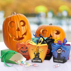 Halloween Candy Treat Bags - 36PCS Paper Trick or Treat Sweet Goodie Decorations Bags with Ribbons, 9 Patterns Gift Party Favors for Kids