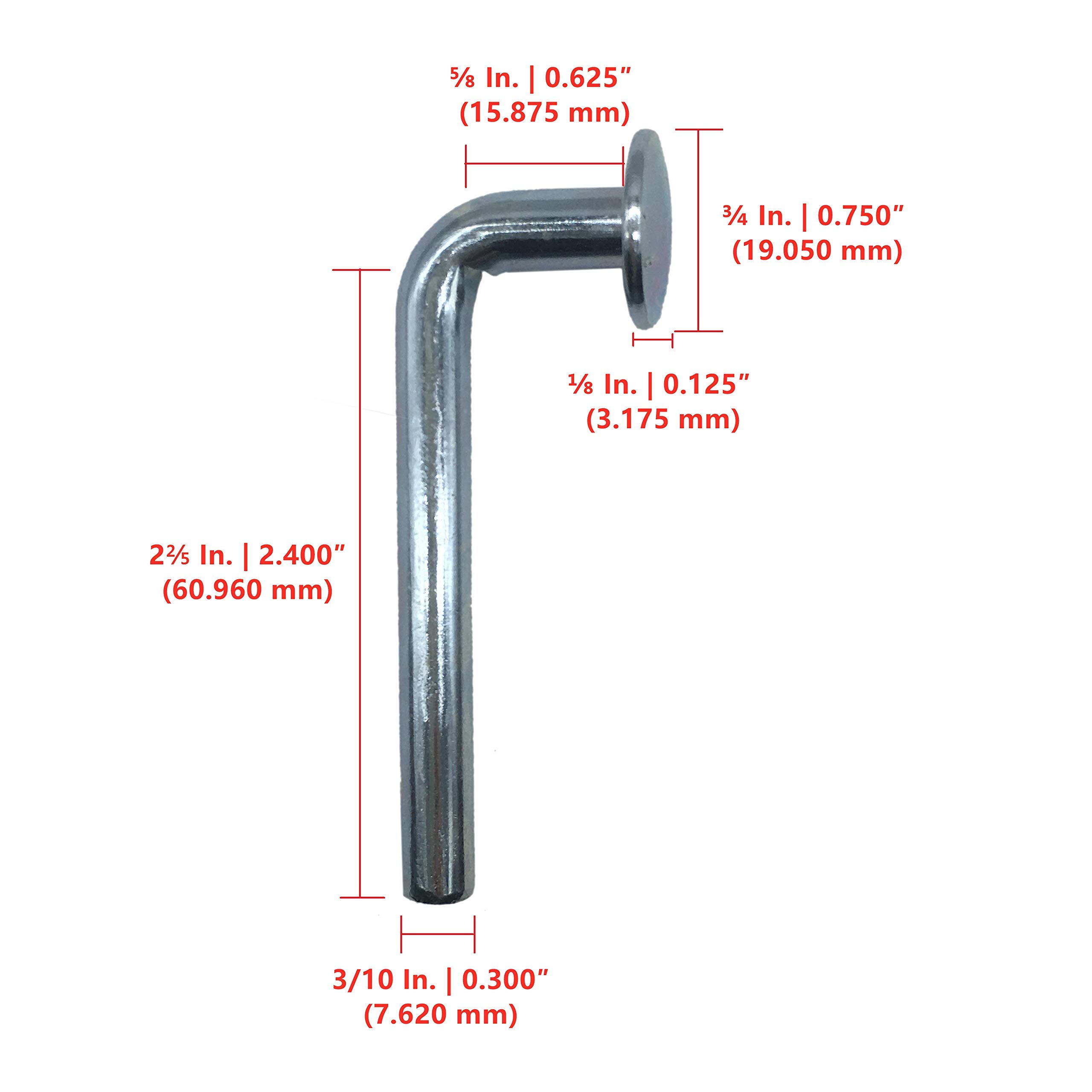 Pallet Rack Safety Bolt, Universal Drop Pin, Round Top Hat Φ ¾″|0.750″(19.050mm), Width Φ 0.300″(7.620mm), Height 3.025″(76.835mm) High from Top to Bottom, Beam Locker, 2 Packs, 50 Pcs/Pack, RM76×77