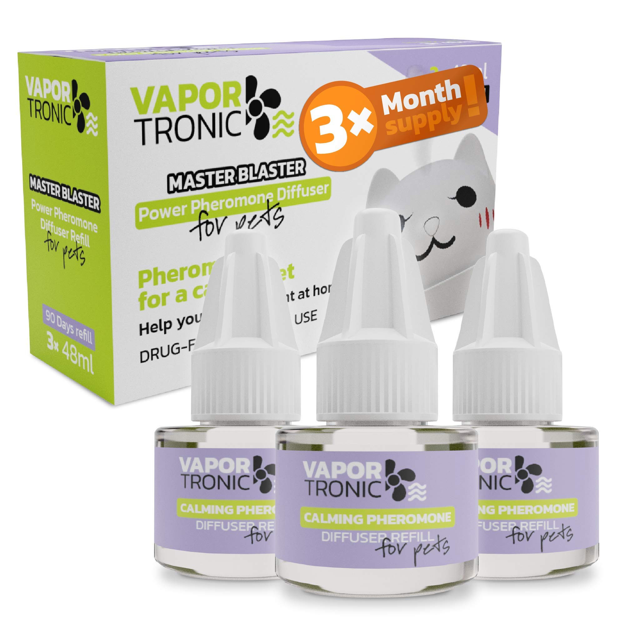 PetLuv Pheromone Diffuser Refill 3 Month Supply 3-Pack, Compatible with All Diffusers, MultiCat, Calming, Pet Behavior & Anxiety Support for Cats, Calm Formula for Scratching, Spraying, Marking