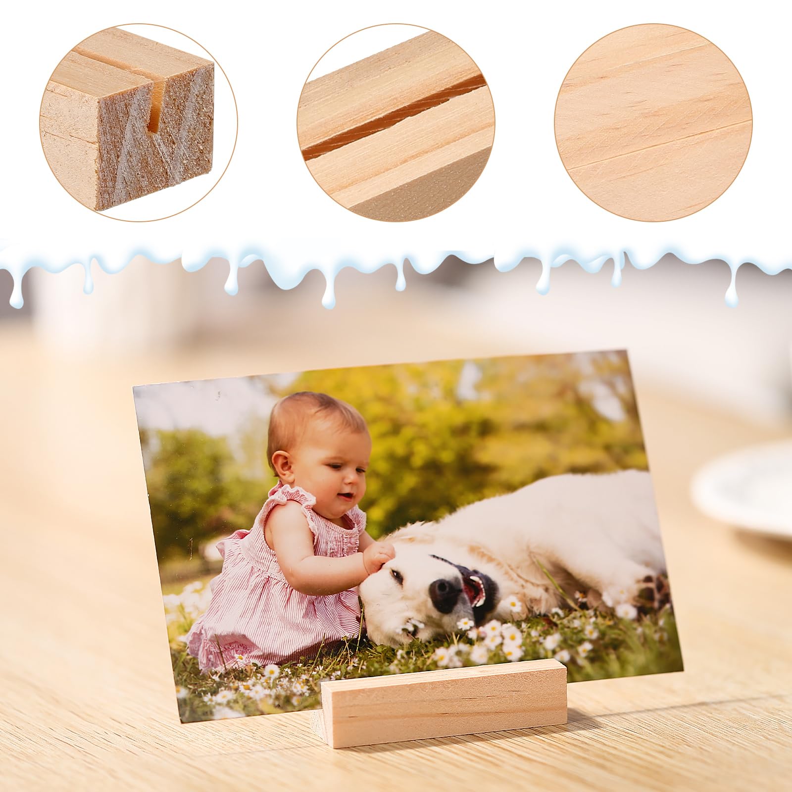 NUOBESTY Table Card Holders Handmade Wooden Place Card Holders Table Place Cards Name Holders Photo Holders for Wedding Party Bar Home Table and More 10 Pcs