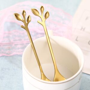 6pcs Stainless Steel Gold Leaf Coffee Spoon Creative Tableware Dessert Spoons,Tea Sugar Spoons Spoon Set for Ice Cream or Cake, Tea Spoon Set (Gold, 6)