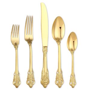 zcf 5-piece gold flatware silverware cutlery set,18/10 heavy duty stainless steel utensils,service for 1,include knife/fork/spoon,mirror polished, dishwasher safety