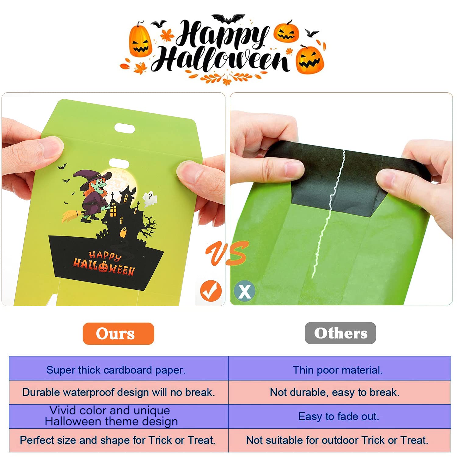 Halloween Candy Treat Bags - 36PCS Paper Trick or Treat Sweet Goodie Decorations Bags with Ribbons, 9 Patterns Gift Party Favors for Kids