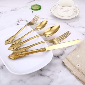 ZCF 5-Piece Gold Flatware Silverware Cutlery Set,18/10 Heavy Duty Stainless Steel Utensils,Service for 1,Include Knife/Fork/Spoon,Mirror Polished, Dishwasher Safety