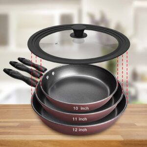 Universal Lid for Pots, Pans and Skillets Vented Tempered Glass with Heat Resistant Silicone Rim, Fits 10 inch, 11 inch, 12 inch Cookware, Replacement Lid, Black