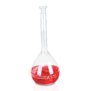 parco scientific c11606-1 500ml volumetric flask | ns 19/17 polypropylene stopper | class a borosilicate 3.3 glass | white graduation | tolerance ±0.4ml