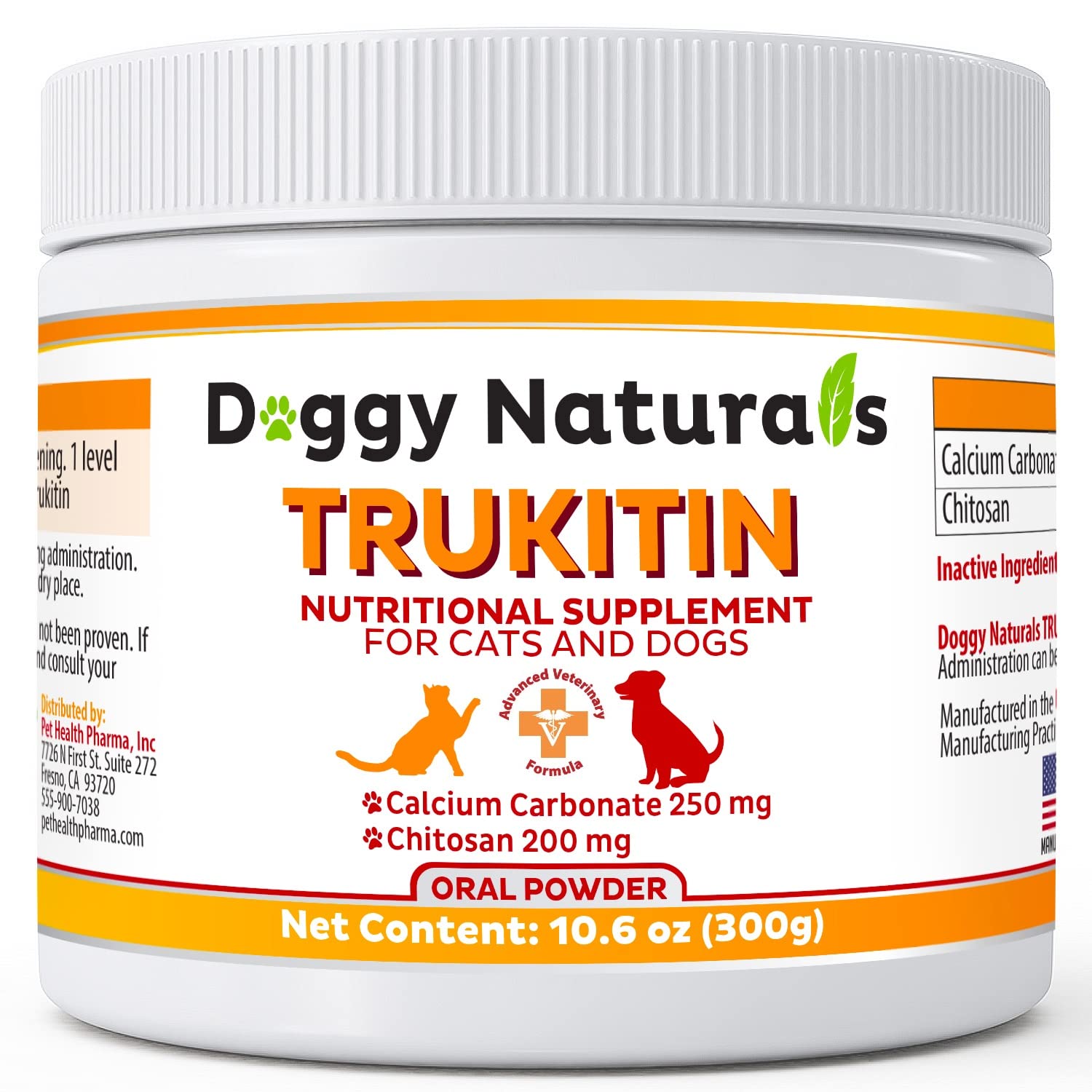 Trukitin Chitosin Based Phosphate Binder for Cats & Dogs – All Natural Human Grade Ingredients for Renal Support Supplement with Calcium Carbonate Oral Powder (Made in U.S.A)