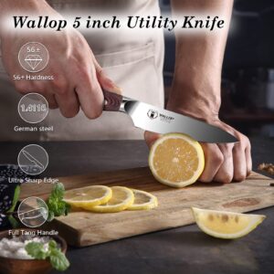 WALLOP Utility Knife - 5 inch Kitchen Utility Knife Paring Knife Small Kitchen Knife Fruit Peeling Knife - German High Carbon Stainless Steel Full Tang Pakkawood Handle - Jane Series with Gift Box