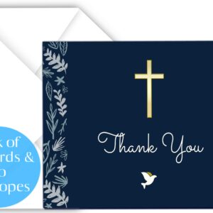 Elcer 20 Christian Thank You Cards Religious Catholic acknowledgment Notes Navy Blue & Gold Holy Communion Baptism Confirmation Christening Reconciliation Funeral with envelopes 8x5.5 (Navy Blue)