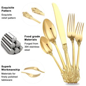 ZCF 5-Piece Gold Flatware Silverware Cutlery Set,18/10 Heavy Duty Stainless Steel Utensils,Service for 1,Include Knife/Fork/Spoon,Mirror Polished, Dishwasher Safety