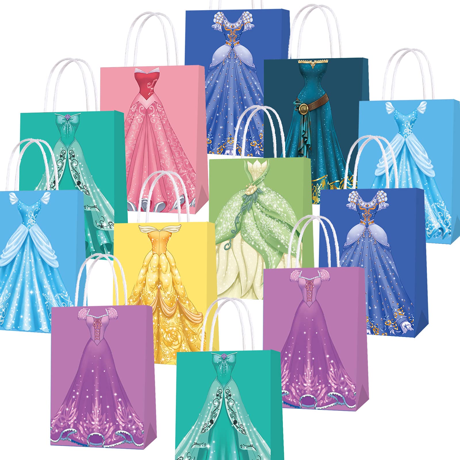 16 Packs Princess Party Gift Bags, Princess Party Supplies for Kids Princess Themed Birthday Party treats bags