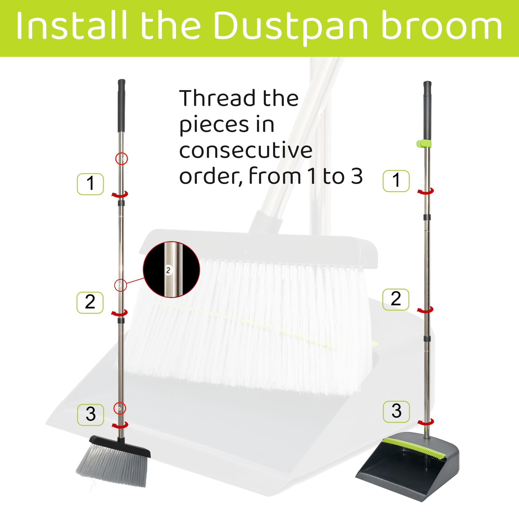 Ciclone Ispinmop Broom with Dustpan Combo Set with Long Handles - Lightweight Indoor & Outdoor Broom and Dustpan Set for Home & Office - Broom with Stand Up Dustpan and Innovative Dust Collector