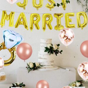 LaVenty Set of 12 Just Married Balloons Just Married Banner Bridal Shower Party Balloons Bridal Shower Party Decoration Wedding Party Decoration