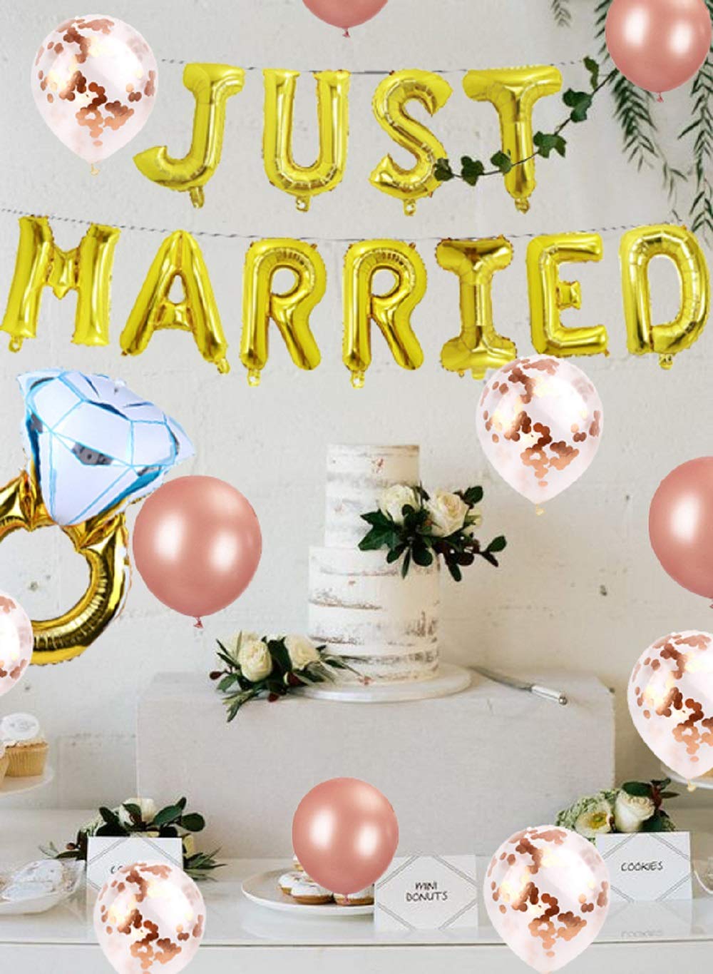 LaVenty Set of 12 Just Married Balloons Just Married Banner Bridal Shower Party Balloons Bridal Shower Party Decoration Wedding Party Decoration