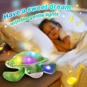 Glow Guards 14'' Light up Musical Sea Turtle Stuffed Animal Ocean Life Soft Plush Toy Pillow with Lullabies LED Night Lights Singing Children's Day Birthday Gifts for Toddler Kids