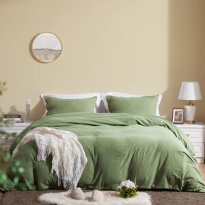 sunstyle home olive green duvet cover king size - soft double brushed king duvet cover set, 1 duvet cover 104x90 inches and 2 pillow shams, 3 pieces comforter cover with button closure