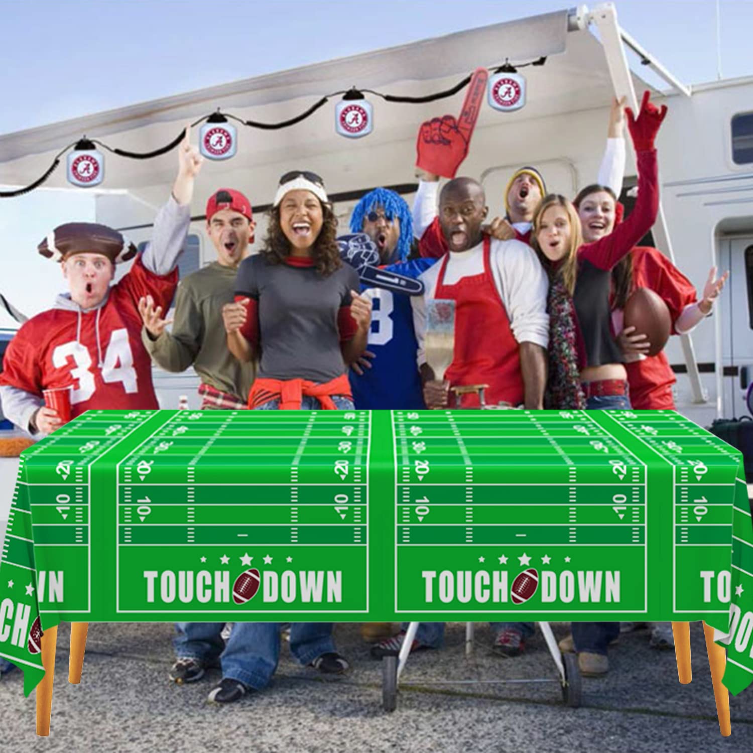 Gatherfun Football Theme Party Disposable Tablecloth Plastic Touchdown Table Cover for Birthday Party Football Tailgate Decoration 1 Pack 54 X 108Inch