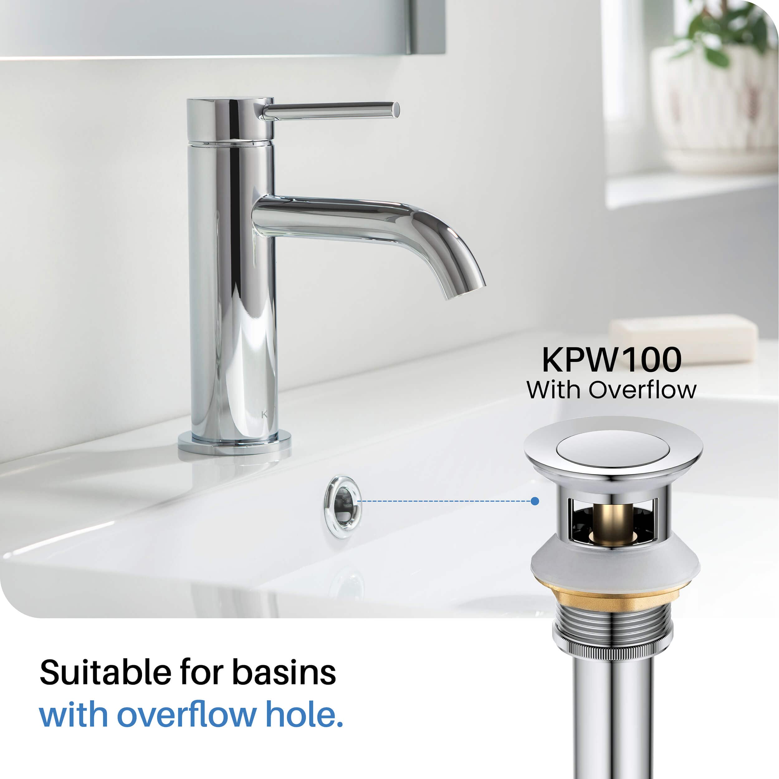 KIBI KBF1002 Solid Brass Single Handle Bathroom Sink Faucet with Pop Up Drain, High Arc Cubic Spout Lavatory Faucet in Chrome Finish | Corrosion-Resistant, Modern Design, Easy to Install