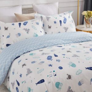 brandream kids bedding set twin size 100% cotton boy girl nautical ocean sea life children duvet cover set (comforter not included)