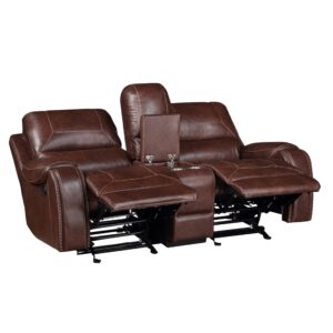 Steve Silver Co Keily Manual Motion Glider Loveseat, Vegan Leather, 2-USB Charging Ports, 2-Cupholders, Dual-Rocker/Recliner, Living/Game Room, 75" L x 39" W x 41" H, Brown