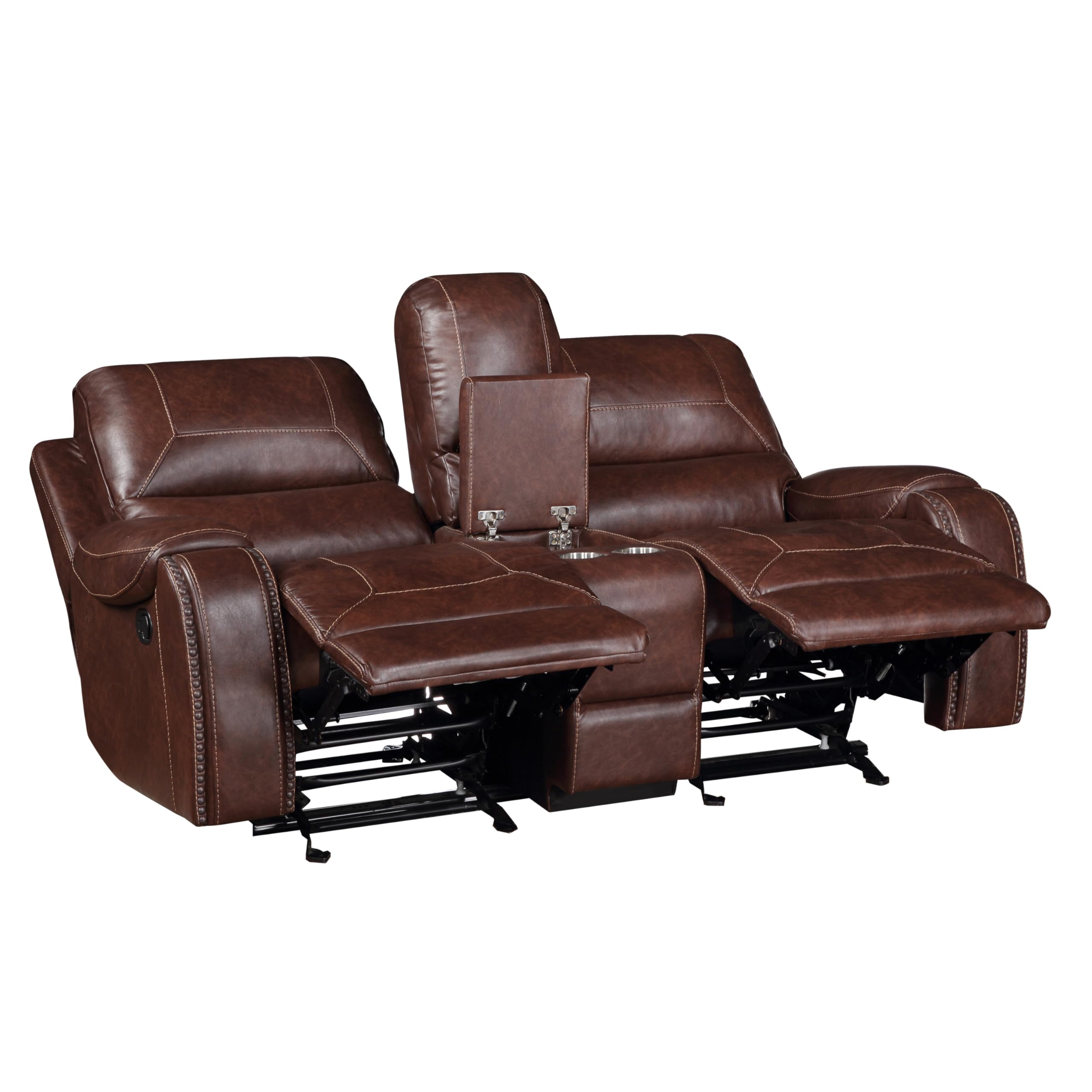 Steve Silver Co Keily Manual Motion Glider Loveseat, Vegan Leather, 2-USB Charging Ports, 2-Cupholders, Dual-Rocker/Recliner, Living/Game Room, 75" L x 39" W x 41" H, Brown