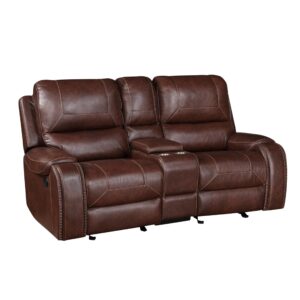 steve silver co keily manual motion glider loveseat, vegan leather, 2-usb charging ports, 2-cupholders, dual-rocker/recliner, living/game room, 75" l x 39" w x 41" h, brown