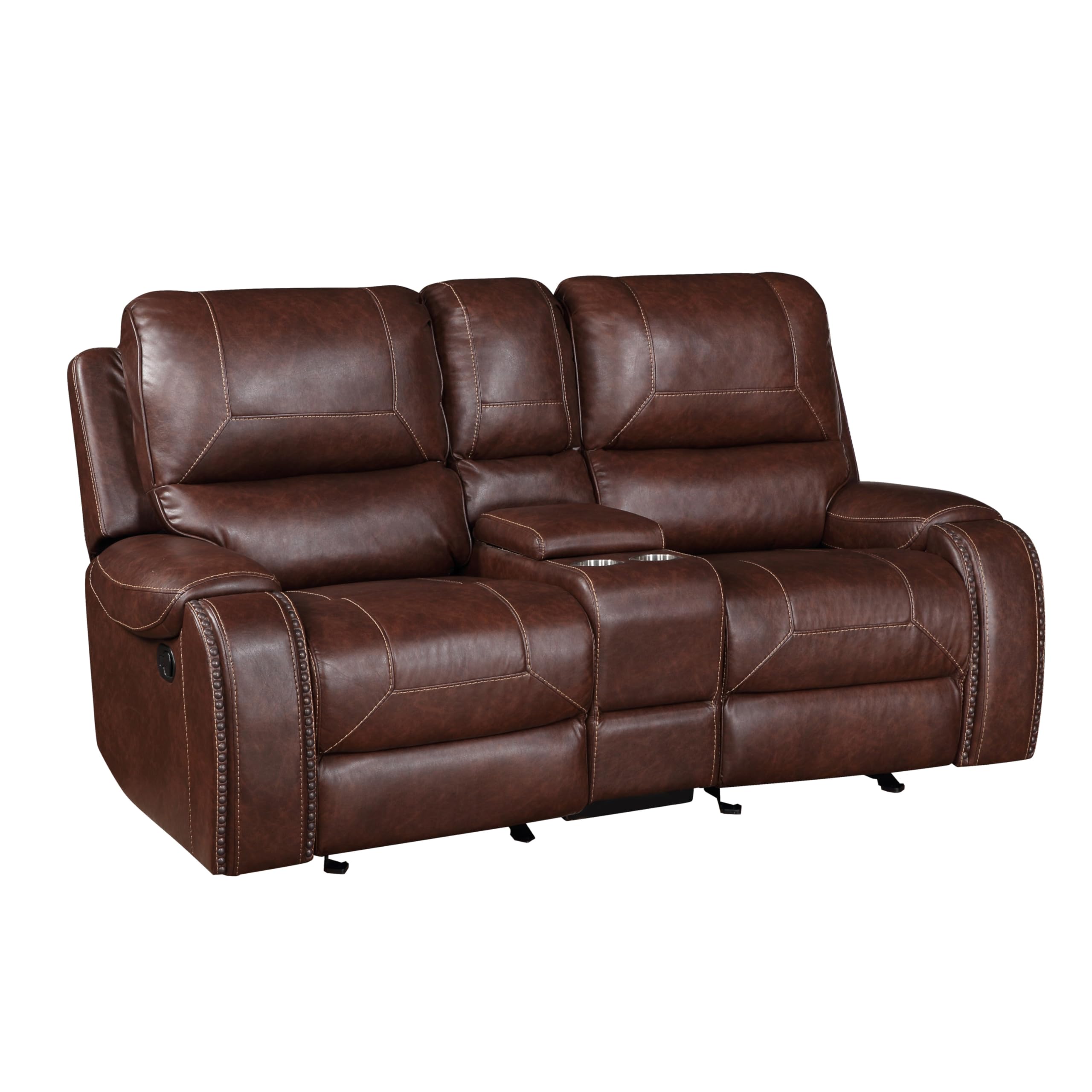 Steve Silver Co Keily Manual Motion Glider Loveseat, Vegan Leather, 2-USB Charging Ports, 2-Cupholders, Dual-Rocker/Recliner, Living/Game Room, 75" L x 39" W x 41" H, Brown