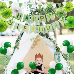 ADLKGG Happy Birthday Decorations Green for Golf Football Jungle Dinosaur Theme Birthday Party with Latex Balloons Triangular Pennants Hanging Swirls Paper Fans Star Paper Garland