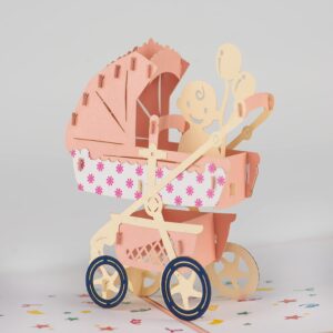 baby shower pop up card for boy girl by devine popup cards | new baby stroller congratulations card | welcome home baby shower card | 3d gift card thank you love | congratulations baby card