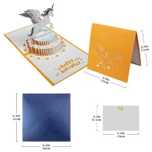 Magic Ants Pegasos Birthday Cake Pop Up Card - 3D Greeting Card, Happy Birthday Card, Funny Birthday Gift Card,Pop Up Pegasos Card,Pop Up Gift Cards,Popup Birthday Card（Gold）