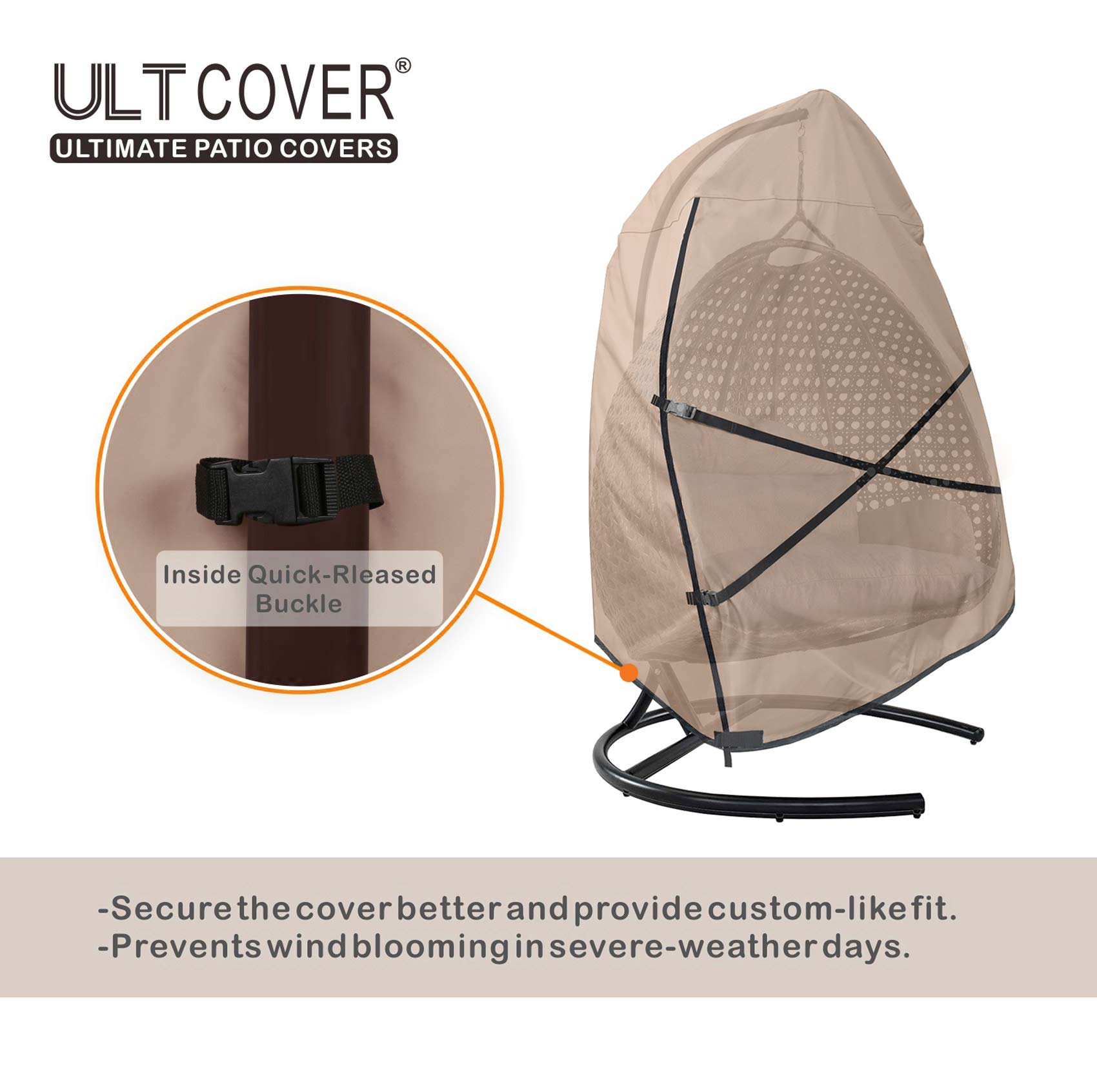 ULTCOVER Patio Hanging Egg Chair Cover - Waterproof Outdoor Double Seat Swing Egg Chair with Stand Cover 66W x 43D x 68H inches