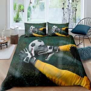 football goalkeeper comforter cover set soccer match football field duvet cover for kids boys girls teens sports theme breathable microfiber bedding set decor 3pcs quilt cover queen size