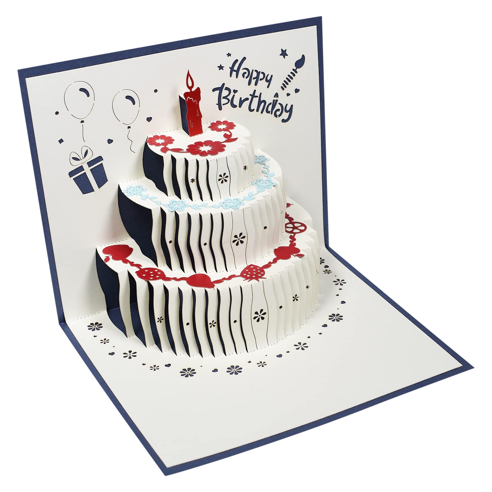 Magic Ants Pop Up Happy Birthday Card,3D Birthday Popup Cards,Birthday Cake Funny Postcards Pop Up Greeting Cards,Pop Up Birthday Cards for Women Men (Fruit Birthday Cake - Blue)