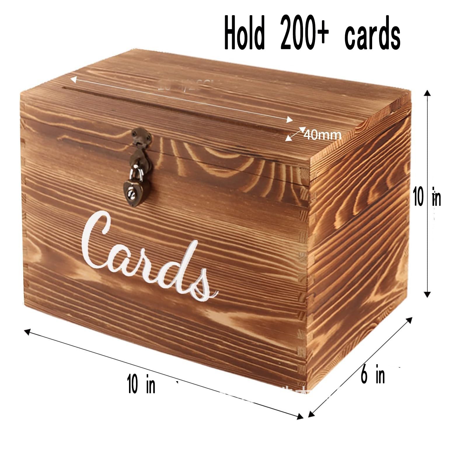 PUTOTE Rustic Wooden Card Box with Lock（ 10×10×6 in:Wedding,Shower Anniversary etc