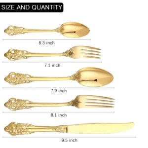 ZCF 5-Piece Gold Flatware Silverware Cutlery Set,18/10 Heavy Duty Stainless Steel Utensils,Service for 1,Include Knife/Fork/Spoon,Mirror Polished, Dishwasher Safety