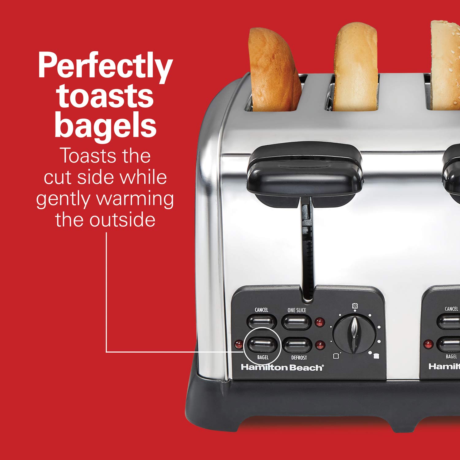 Hamilton Beach 24782 Retro Toaster with Wide Slots, Sure-Toast echnology, Bagel & Defrost Settings, Auto Boost to Lift Smaller Breads, 4 Slice, Polished Stainless Steel