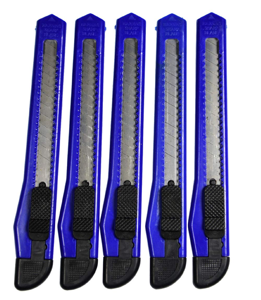 WEKOIL Art Craft Utility Knife Pack 5 Snap off 9mm Cutter with 10 Extra Carbon Steel Blades,Blue