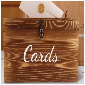 PUTOTE Rustic Wooden Card Box with Lock（ 10×10×6 in:Wedding,Shower Anniversary etc