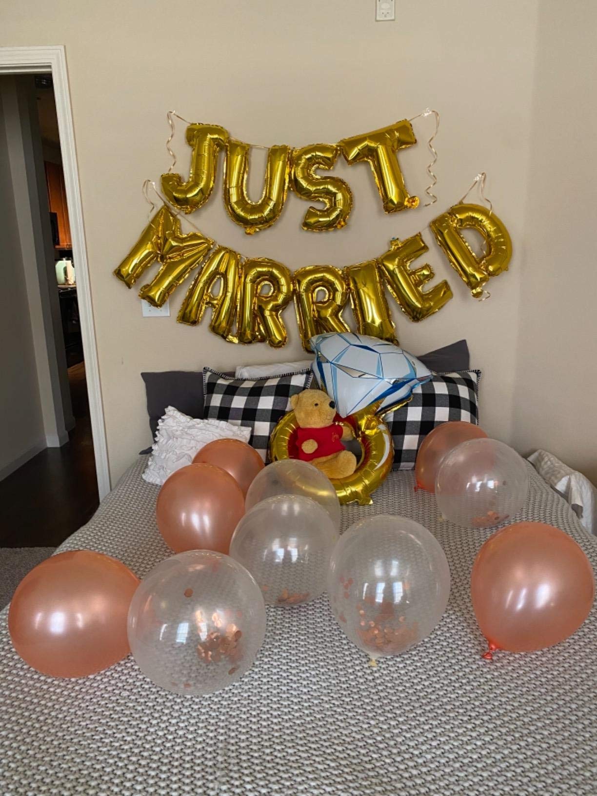 LaVenty Set of 12 Just Married Balloons Just Married Banner Bridal Shower Party Balloons Bridal Shower Party Decoration Wedding Party Decoration