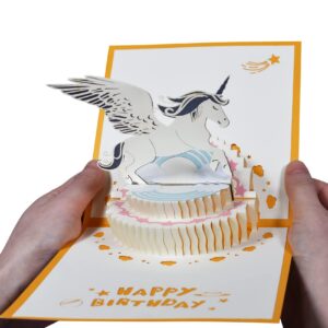 Magic Ants Pegasos Birthday Cake Pop Up Card - 3D Greeting Card, Happy Birthday Card, Funny Birthday Gift Card,Pop Up Pegasos Card,Pop Up Gift Cards,Popup Birthday Card（Gold）