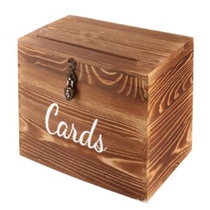 putote rustic wooden card box with lock（ 10×10×6 in:wedding,shower anniversary etc