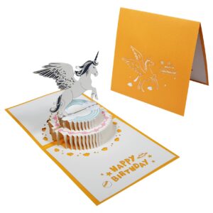 Magic Ants Pegasos Birthday Cake Pop Up Card - 3D Greeting Card, Happy Birthday Card, Funny Birthday Gift Card,Pop Up Pegasos Card,Pop Up Gift Cards,Popup Birthday Card（Gold）