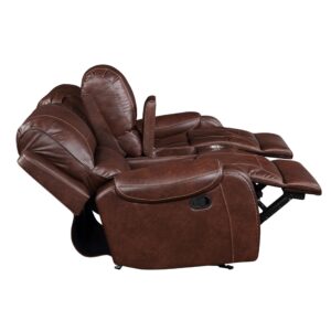 Steve Silver Co Keily Manual Motion Glider Loveseat, Vegan Leather, 2-USB Charging Ports, 2-Cupholders, Dual-Rocker/Recliner, Living/Game Room, 75" L x 39" W x 41" H, Brown