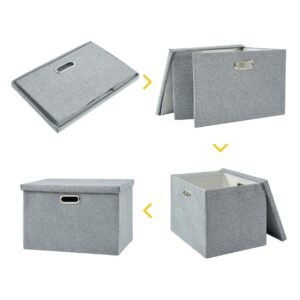 AlphaHome Large Storage Bins with Lids [2 Pack], Foldable Linen Fabric Large Storage Baskets for Organising Clothes and Toys(Glaucous Grey, Large - 15.4 x 10.6 x 9.8)…